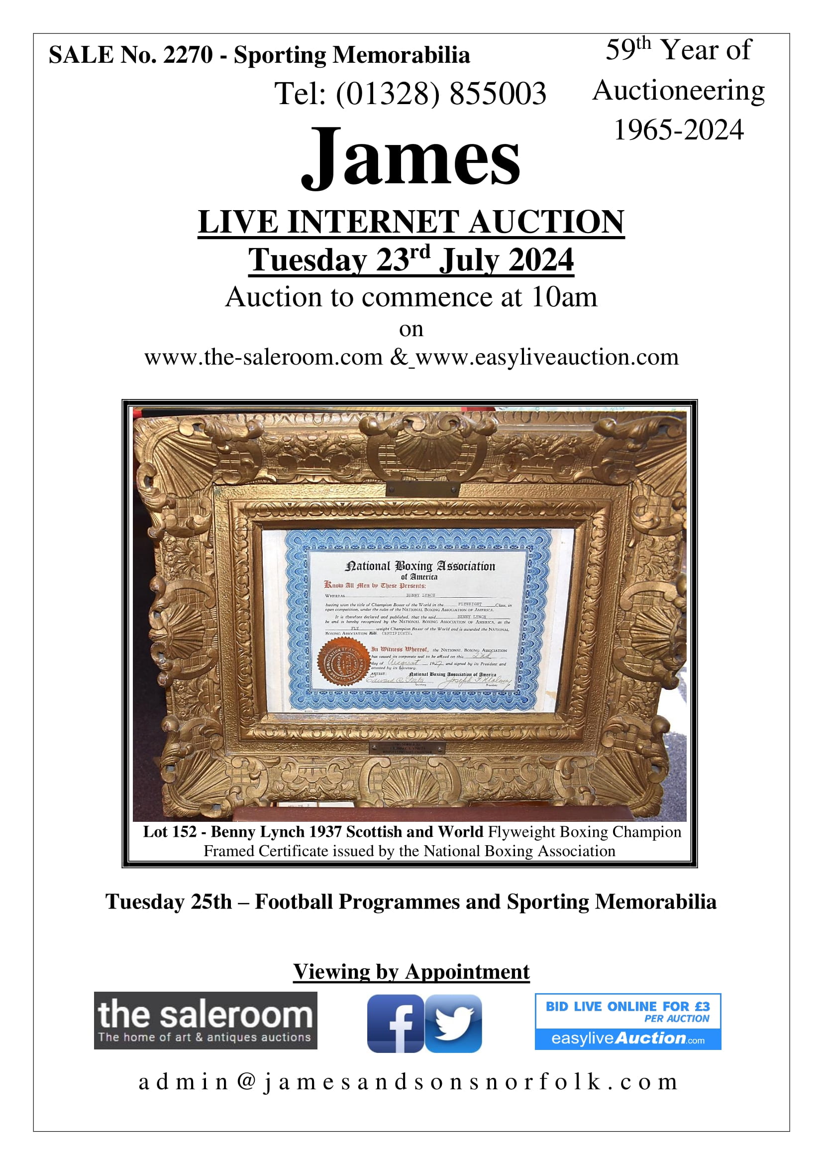 2270 23rd July 2024 Football and Sporting Memorabilia Auction - James ...